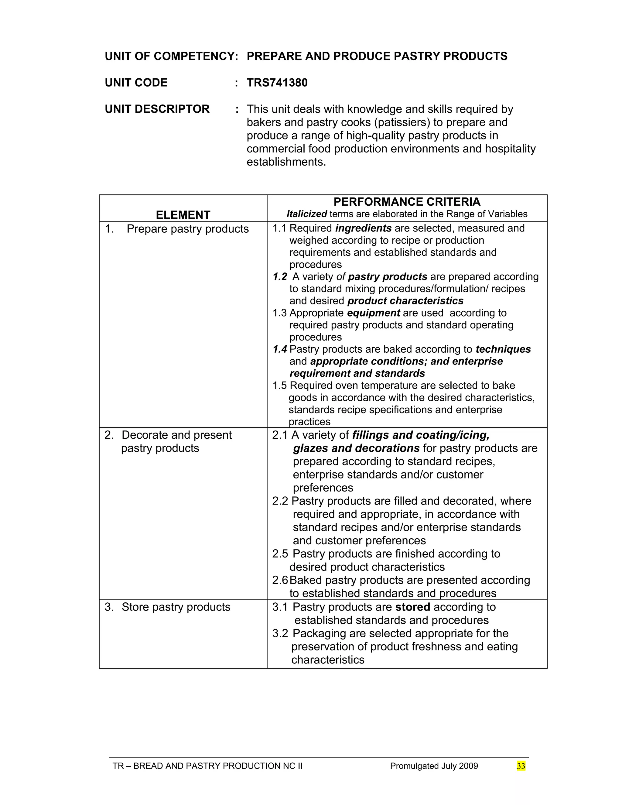 Tr bread and pastry production nc ii | PDF