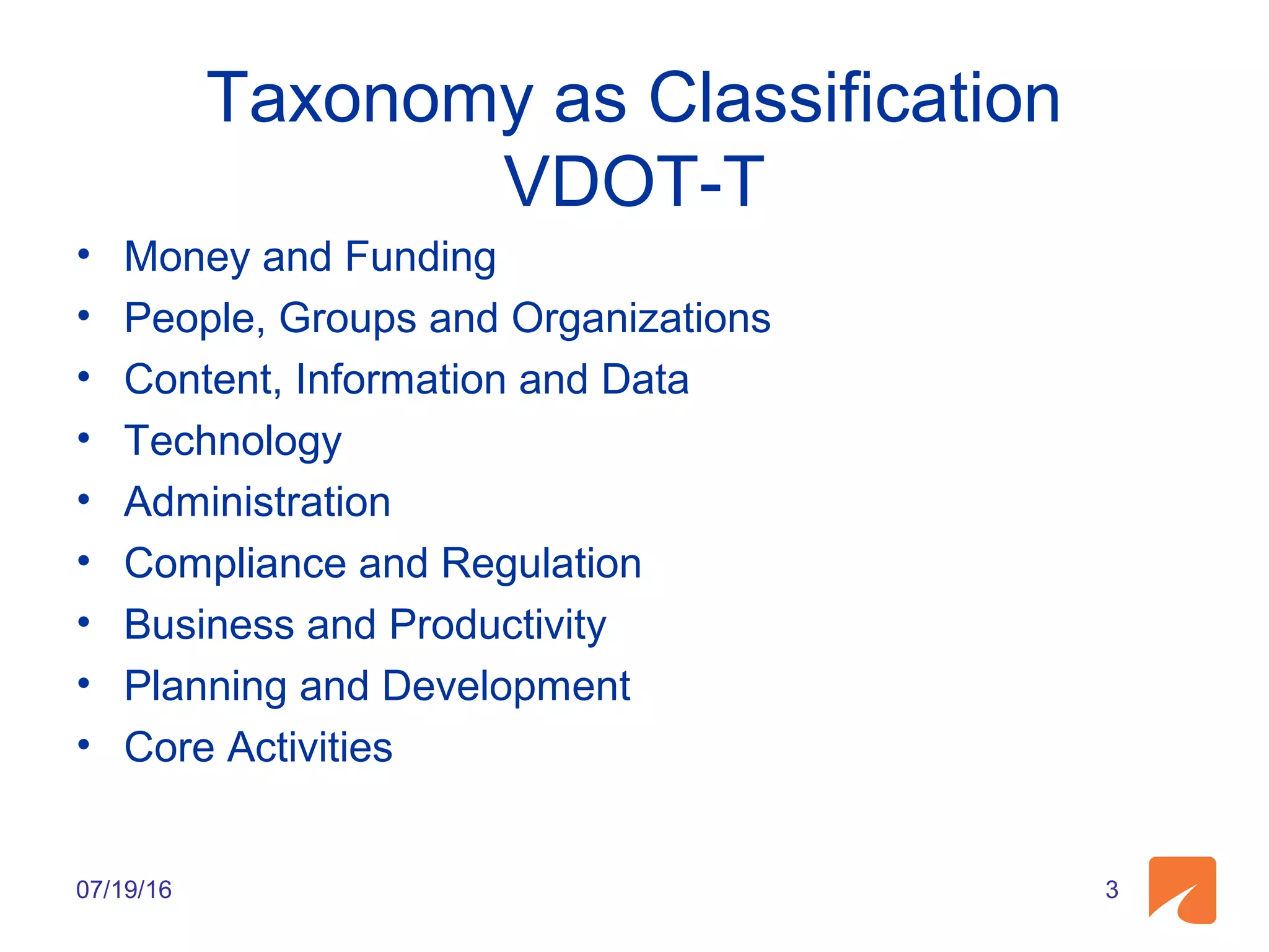 Creating and Managing a VDOT Taxonomy -- and Why it Matters | PPT