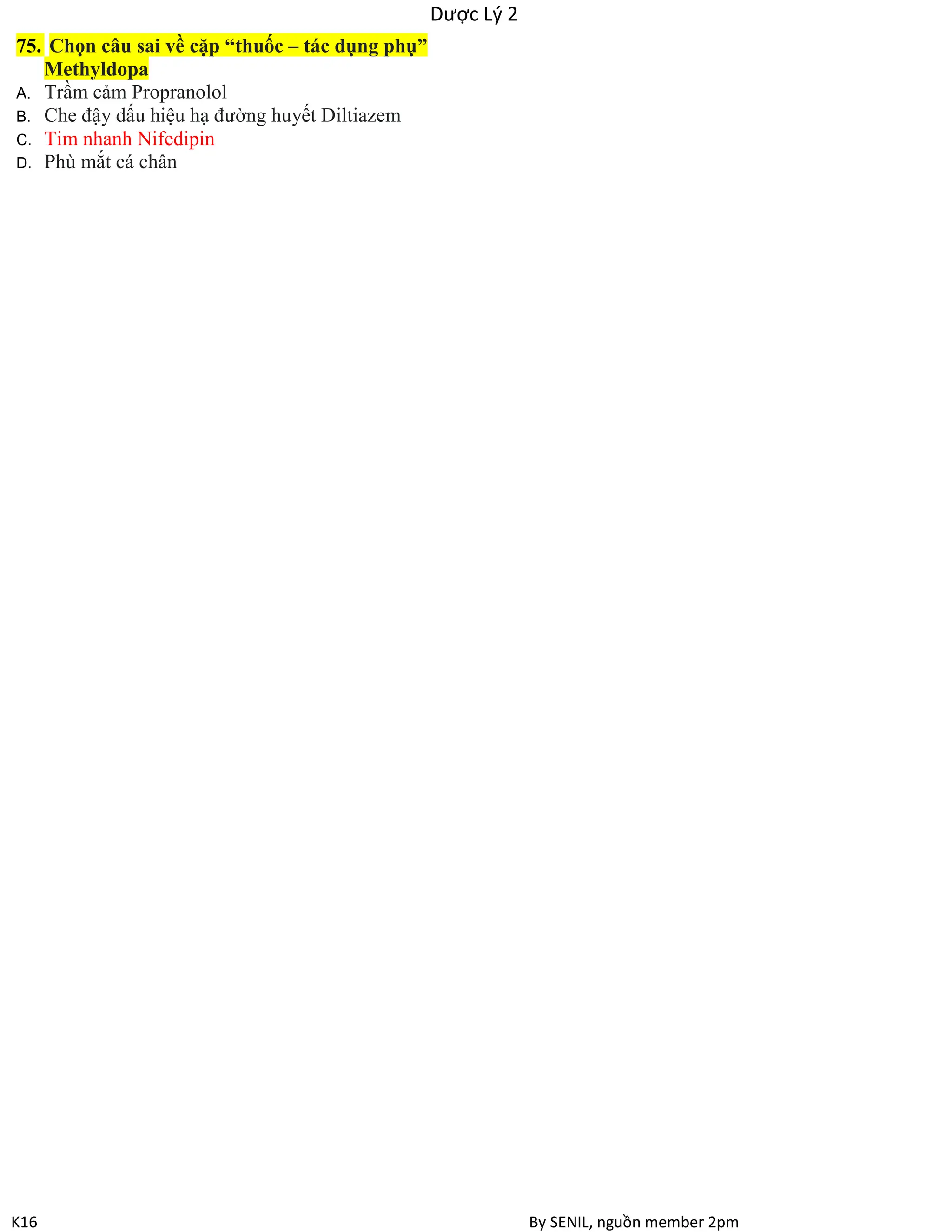 Trắc nghiệm Dược lý 2, TỔNG HỢP THUỐC TRỊ TĂNG HUYẾT ÁP VÀ LỢI TIỂU.docx