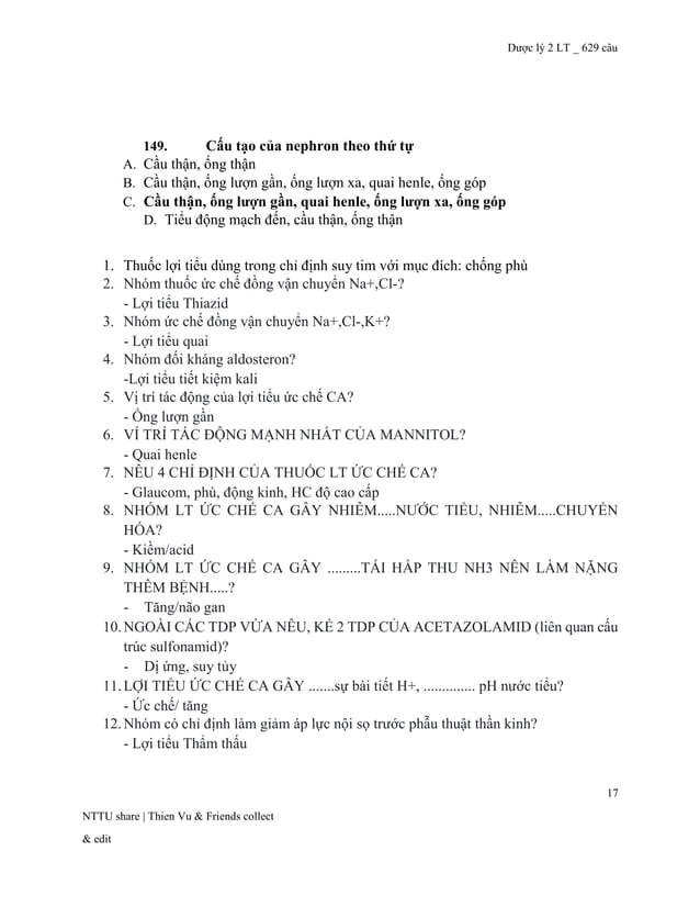 Trắc nghiệm Dược lý 2, TỔNG HỢP THUỐC TRỊ TĂNG HUYẾT ÁP VÀ LỢI TIỂU.docx