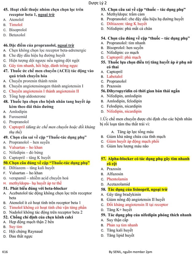 Trắc nghiệm Dược lý 2, TỔNG HỢP THUỐC TRỊ TĂNG HUYẾT ÁP VÀ LỢI TIỂU.docx