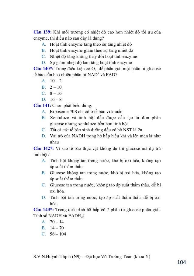 Trắc nghiệm sinh học đại cương