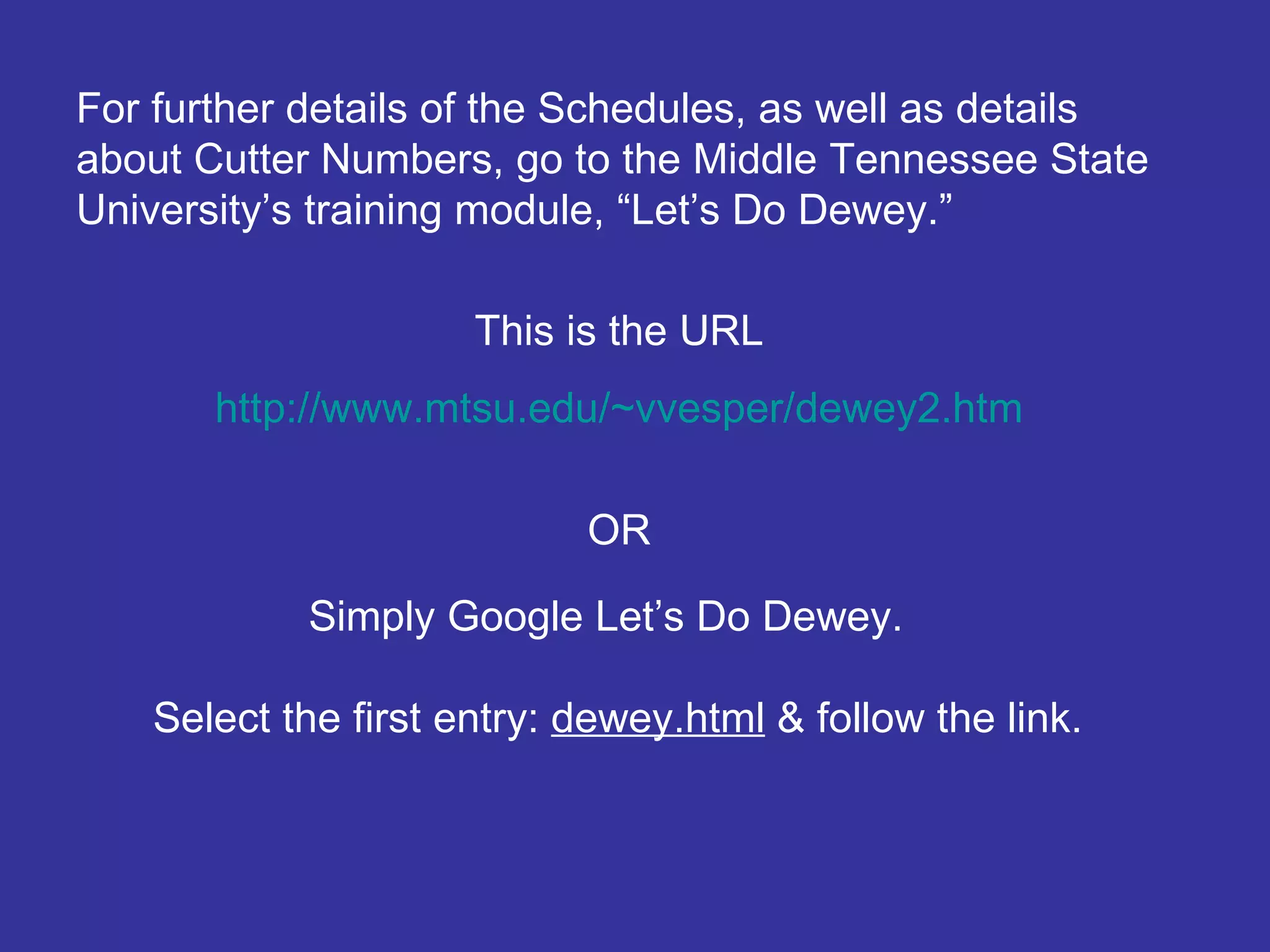 Dewey Decimal Classification | PPS