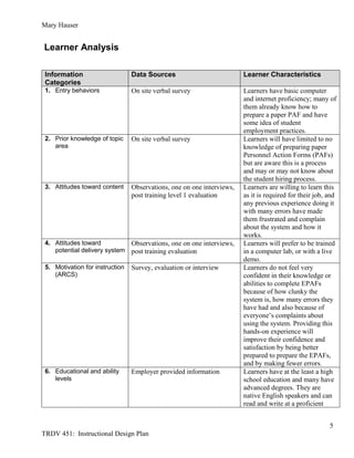 Instructional Design Plan (IDP) for TRDV 451, Spring 2018 | PDF