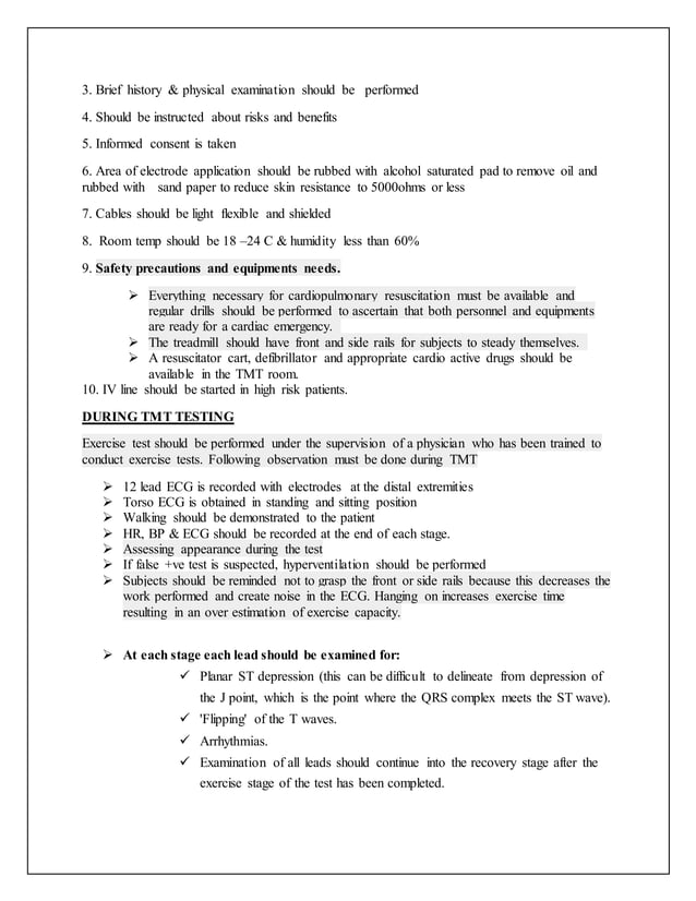 Treadmill test in cardiology | DOCX | Heart and Cardiovascular Diseases ...