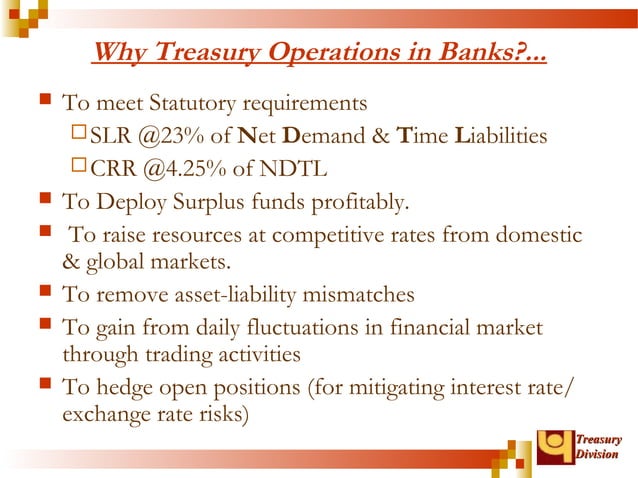 Treasury operations in_banks | PPT | Stocks and Bonds | Personal Investing