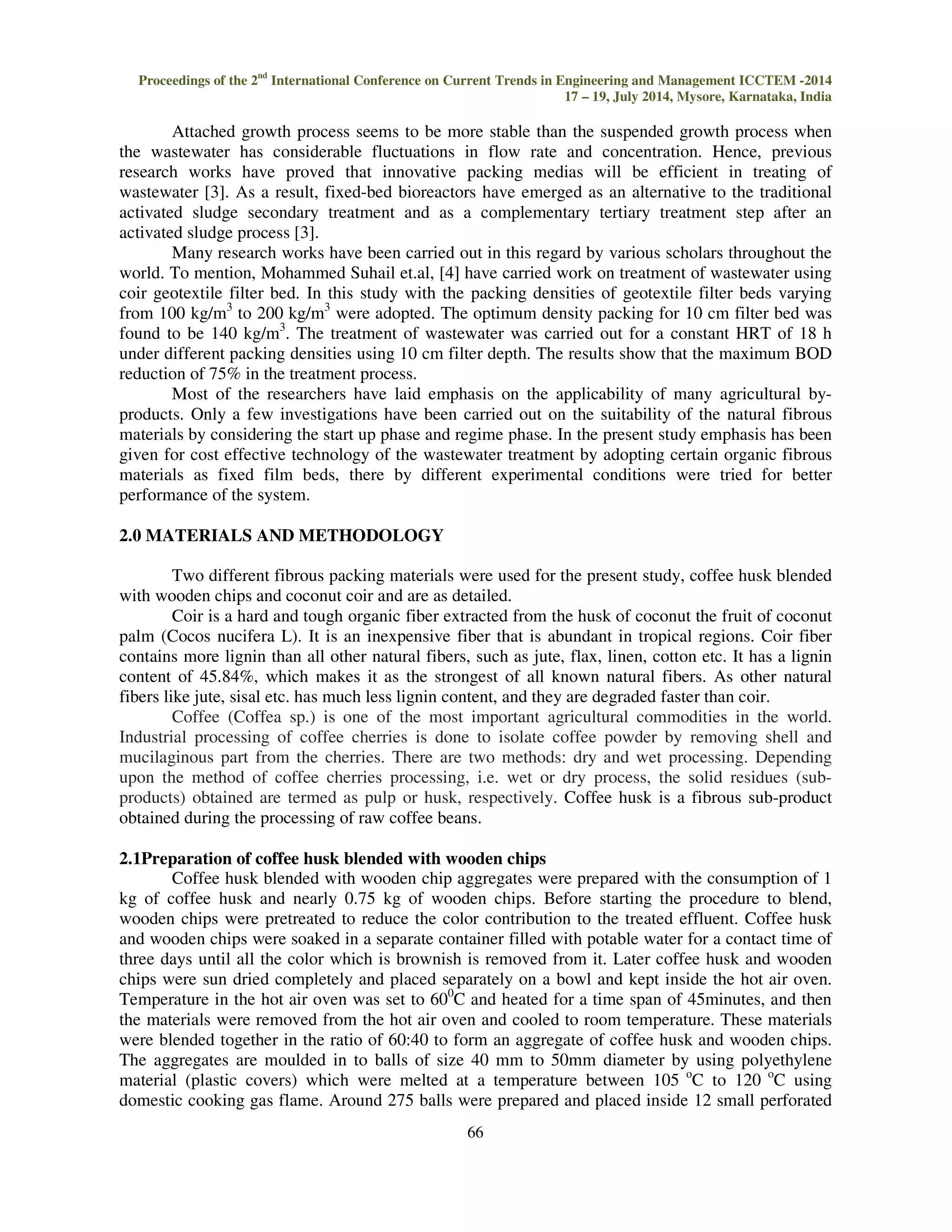 Treatability studies of selective fibrous packing medias for sewage ...