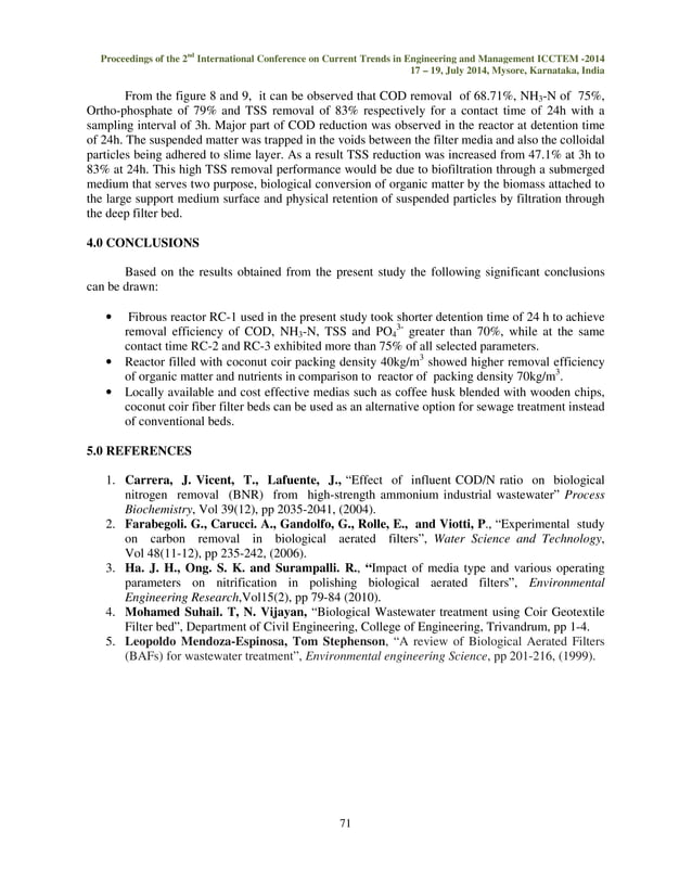 Treatability studies of selective fibrous packing medias for sewage ...