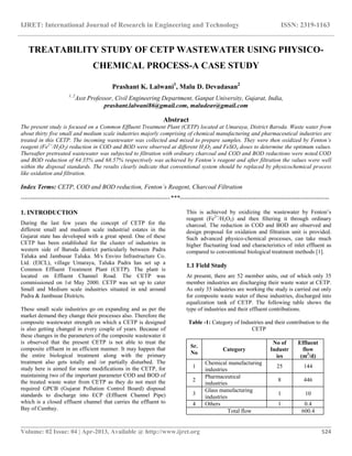 Treatability study of cetp wastewater using physico chemical process-a case study | PDF