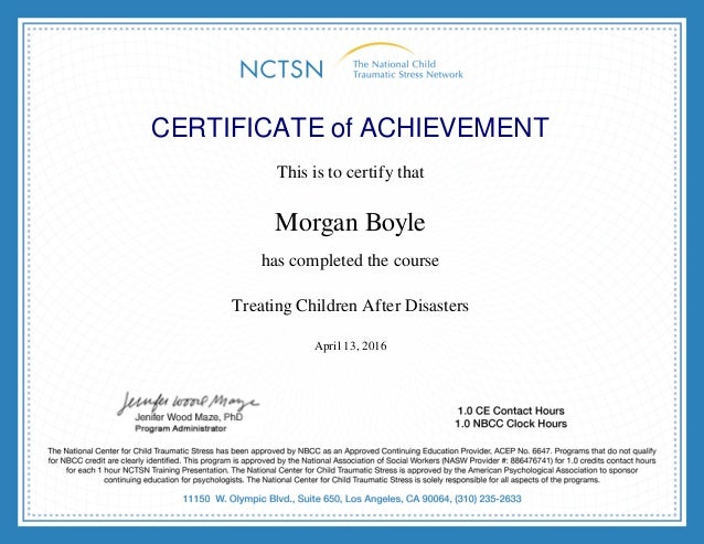 Treating Children after Disasters Certificate