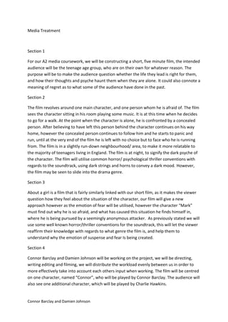 Short Film Treatment | DOCX | Movies | Entertainment