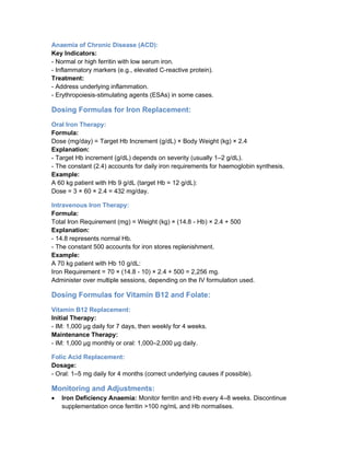 Treatment of Anaemia Based on Type and Ferritin, Complete Blood Count ...