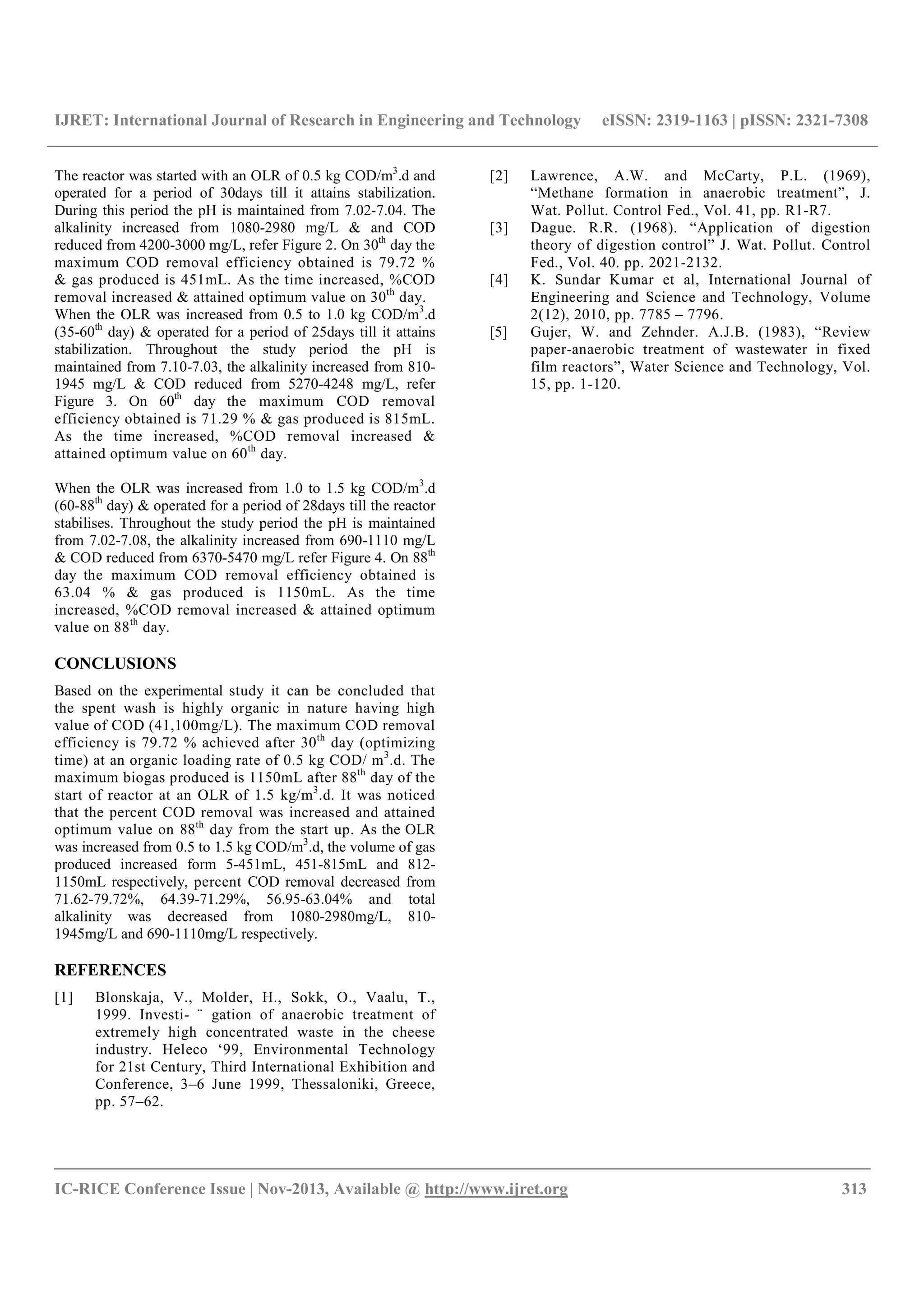 Treatment of distillery spent wash by anaerobic | PDF