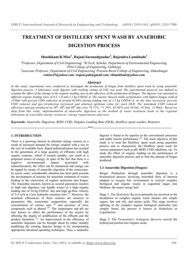 Treatment of distillery spent wash by anaerobic | PDF | Chemistry | Science