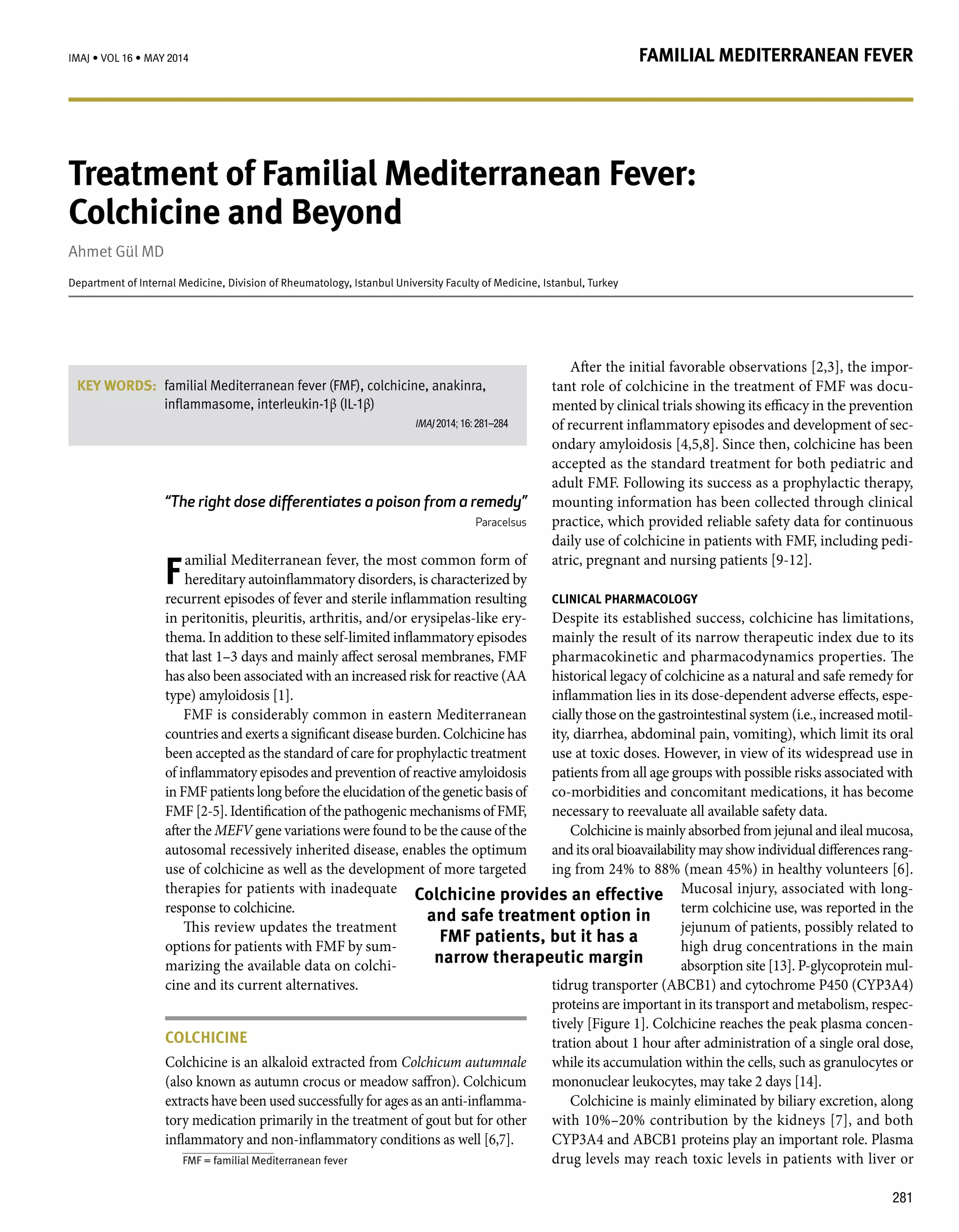 Treatment of familial mediterranean fever: colchicine and beyond | PDF ...