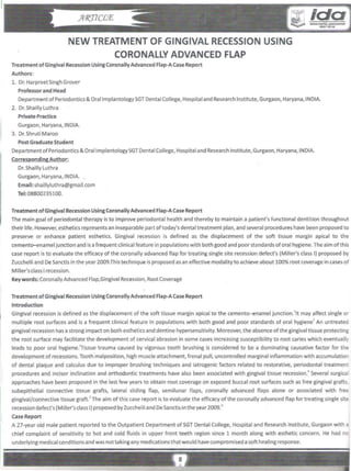 Treatment of gingival recession using coronally advanced flap | PDF