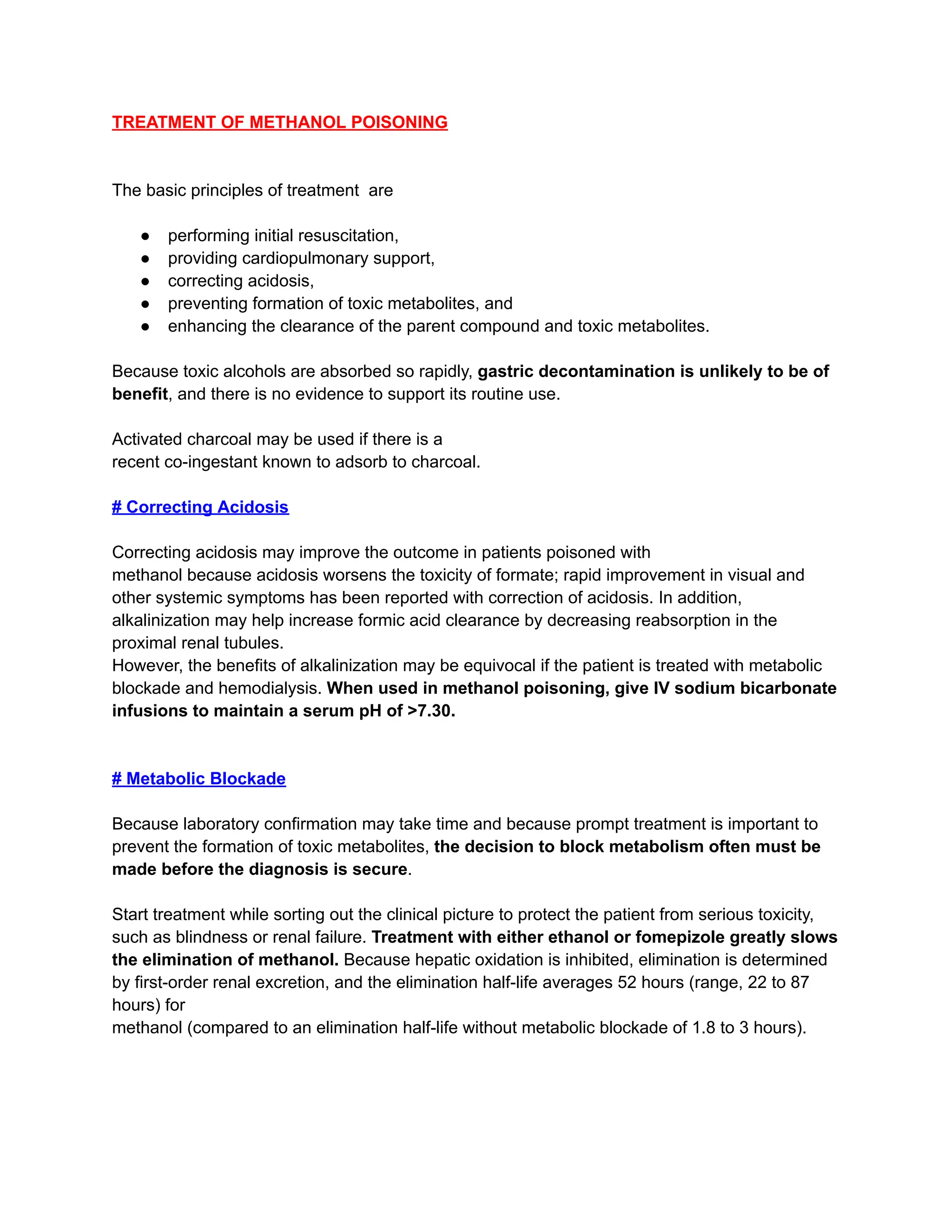 Treatment of Methanol Poisoning ( Based on Tintinalli's Textbook of ...