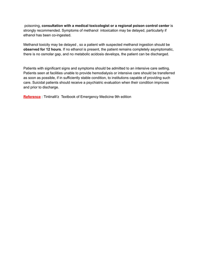 Treatment of Methanol Poisoning ( Based on Tintinalli's Textbook of ...