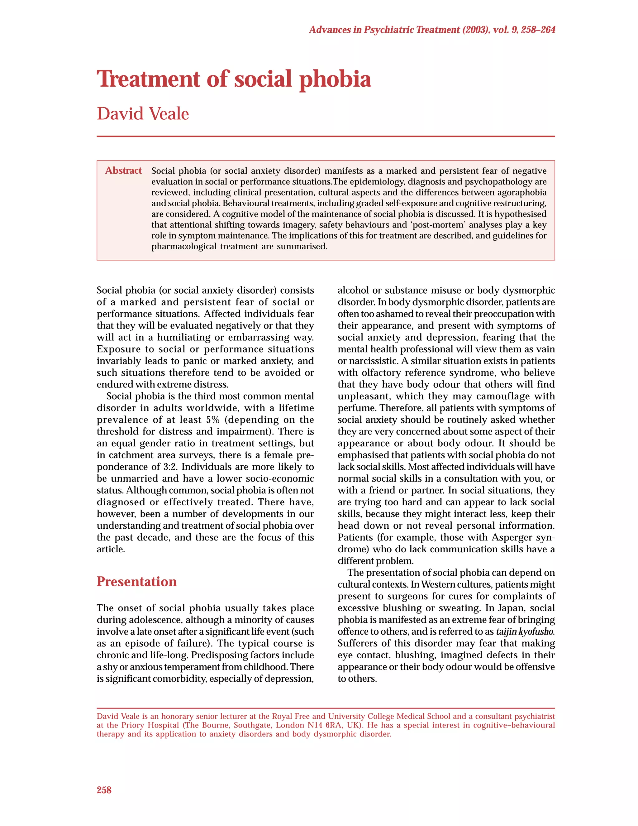 Treatment of social phobia | PDF