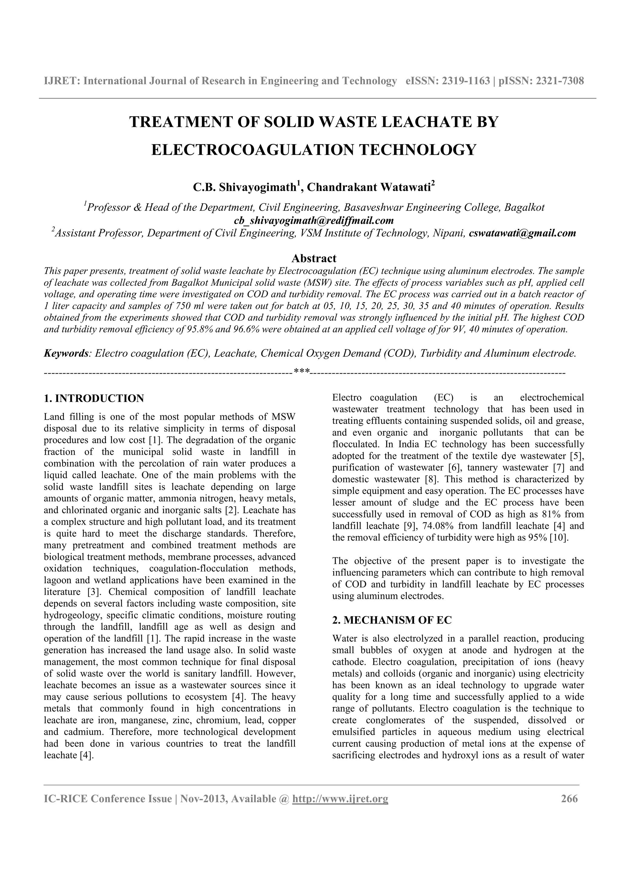 Treatment of solid waste leachate by | PDF