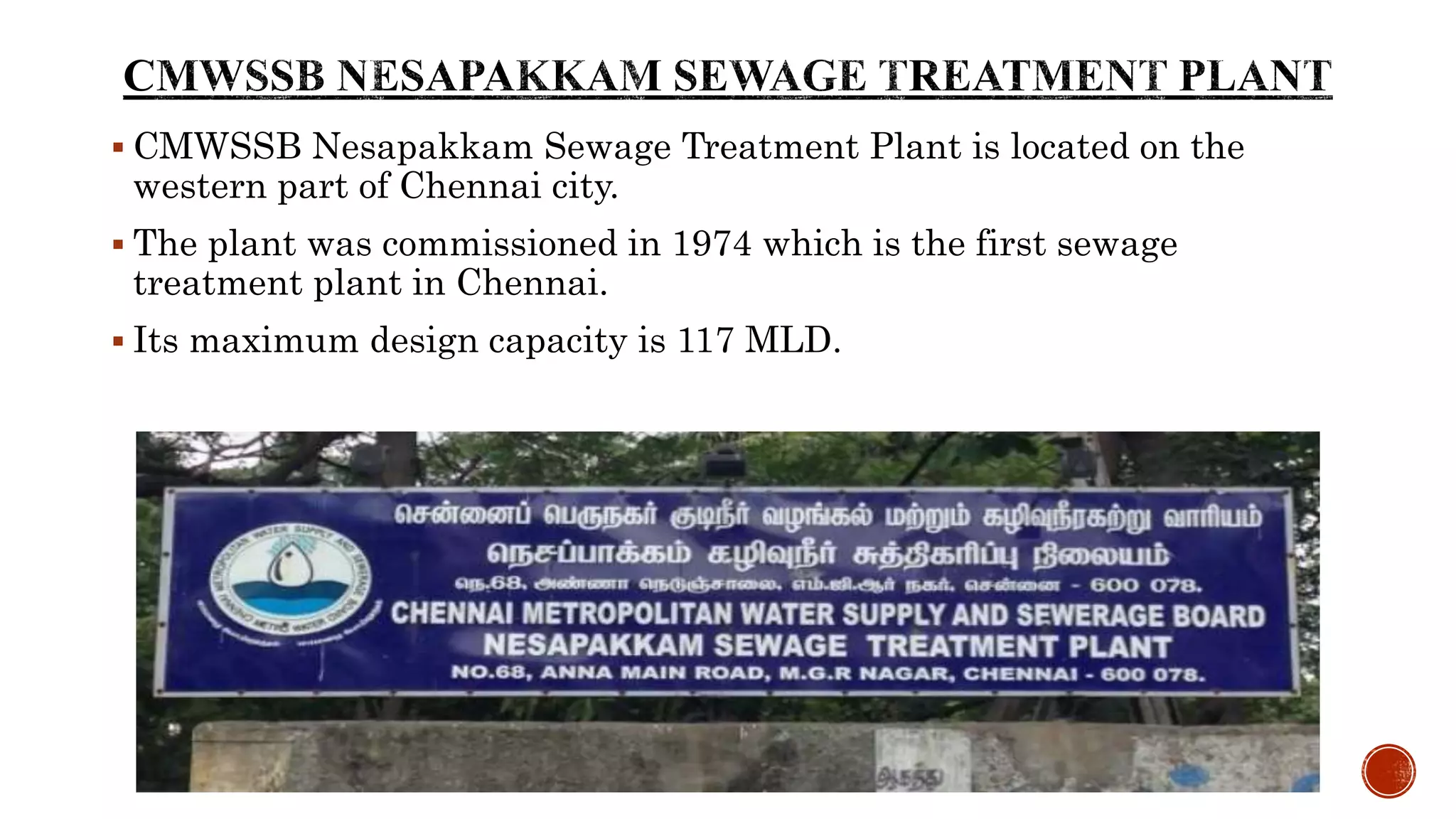 Treatment of wastewater at chennai metropolitan treatment plant | PPTX