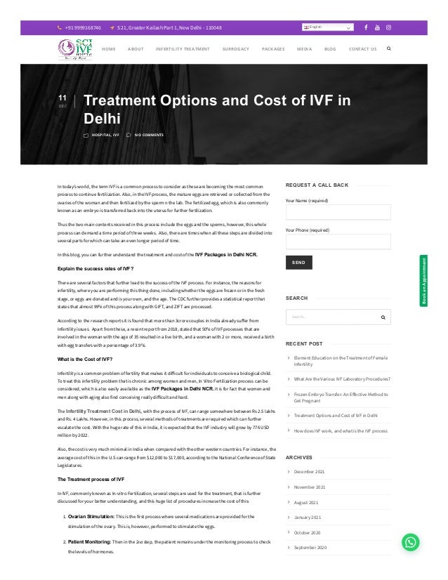 Treatment Options and Cost of IVF in Delhi | PDF
