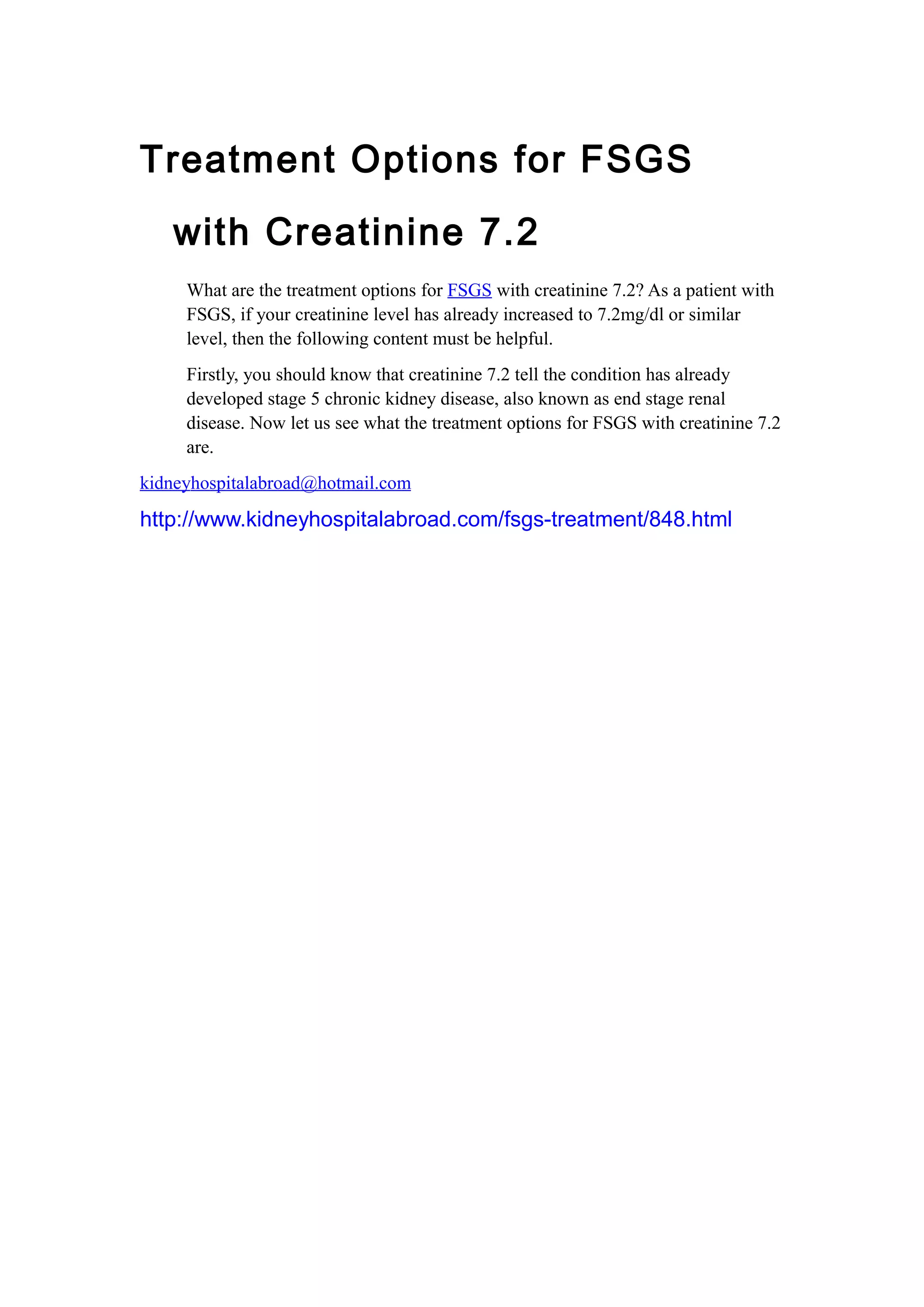 Treatment options for fsgs with creatinine 7.2 | DOC