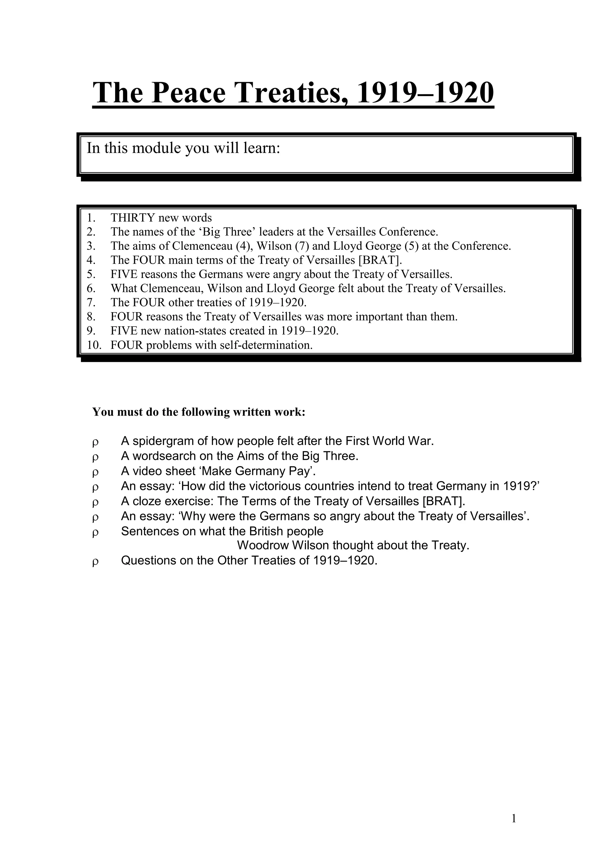 Treaty of versailles student booklet | DOCX