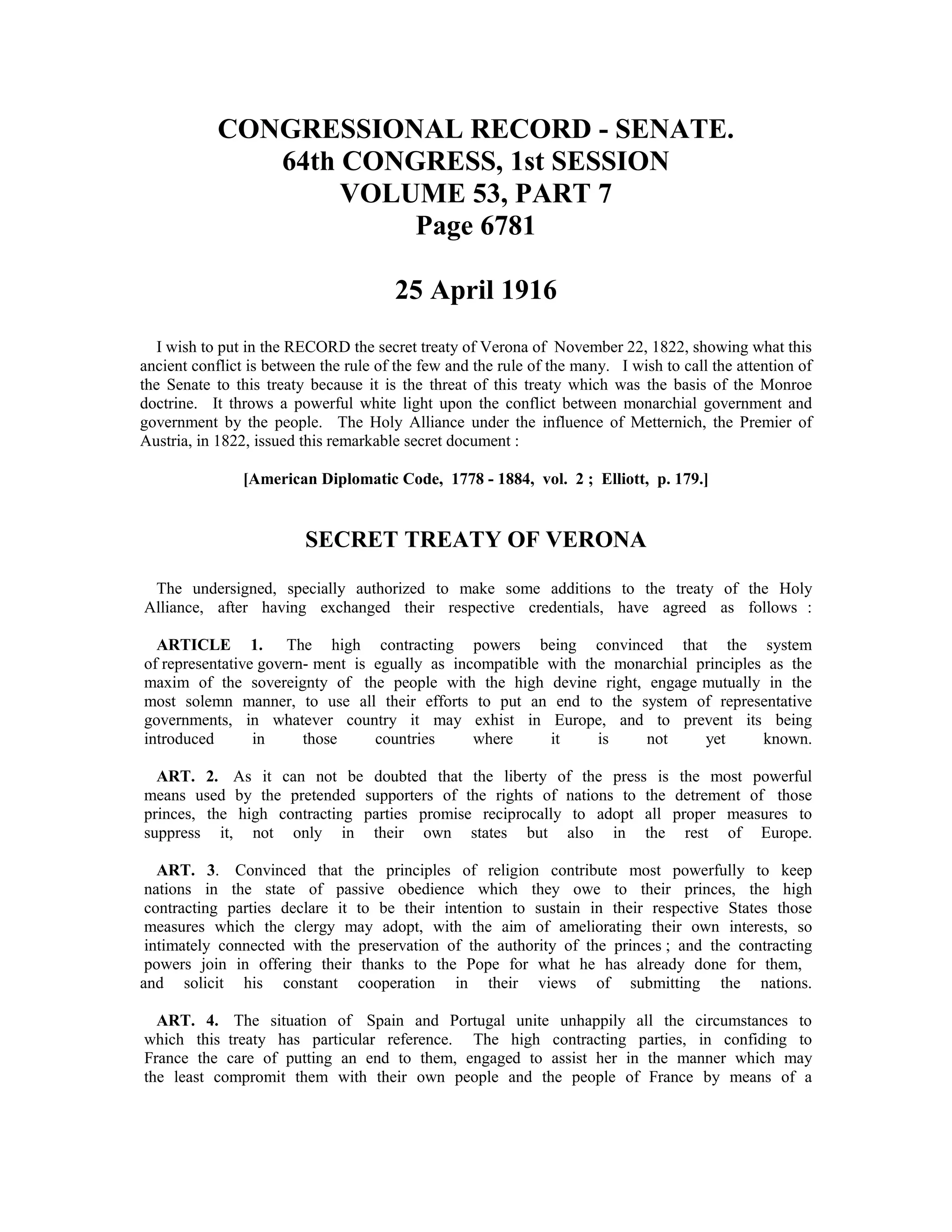 SECRET TREATY OF VERONA | PDF