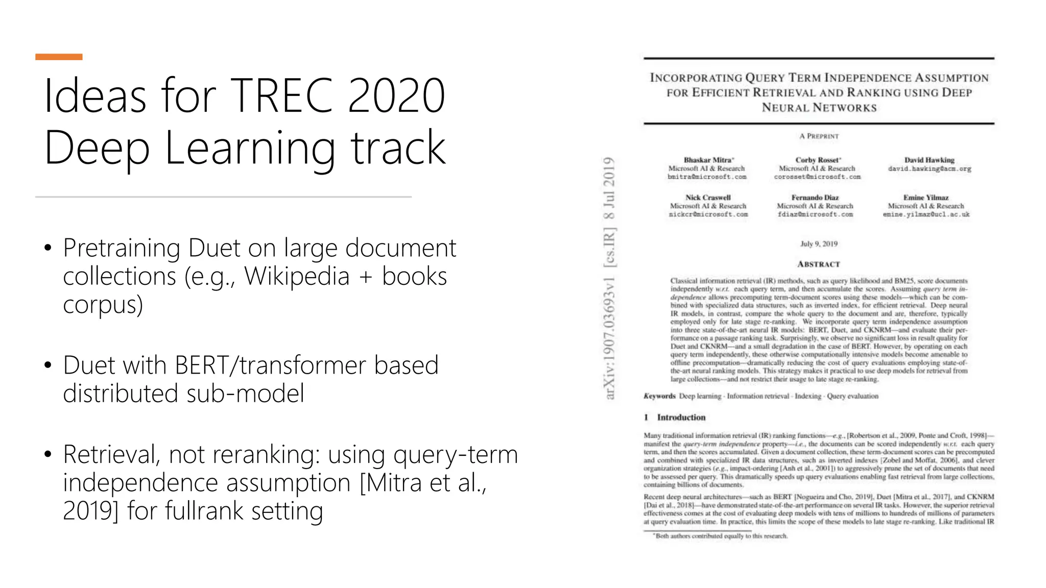 Duet @ TREC 2019 Deep Learning Track | PPT