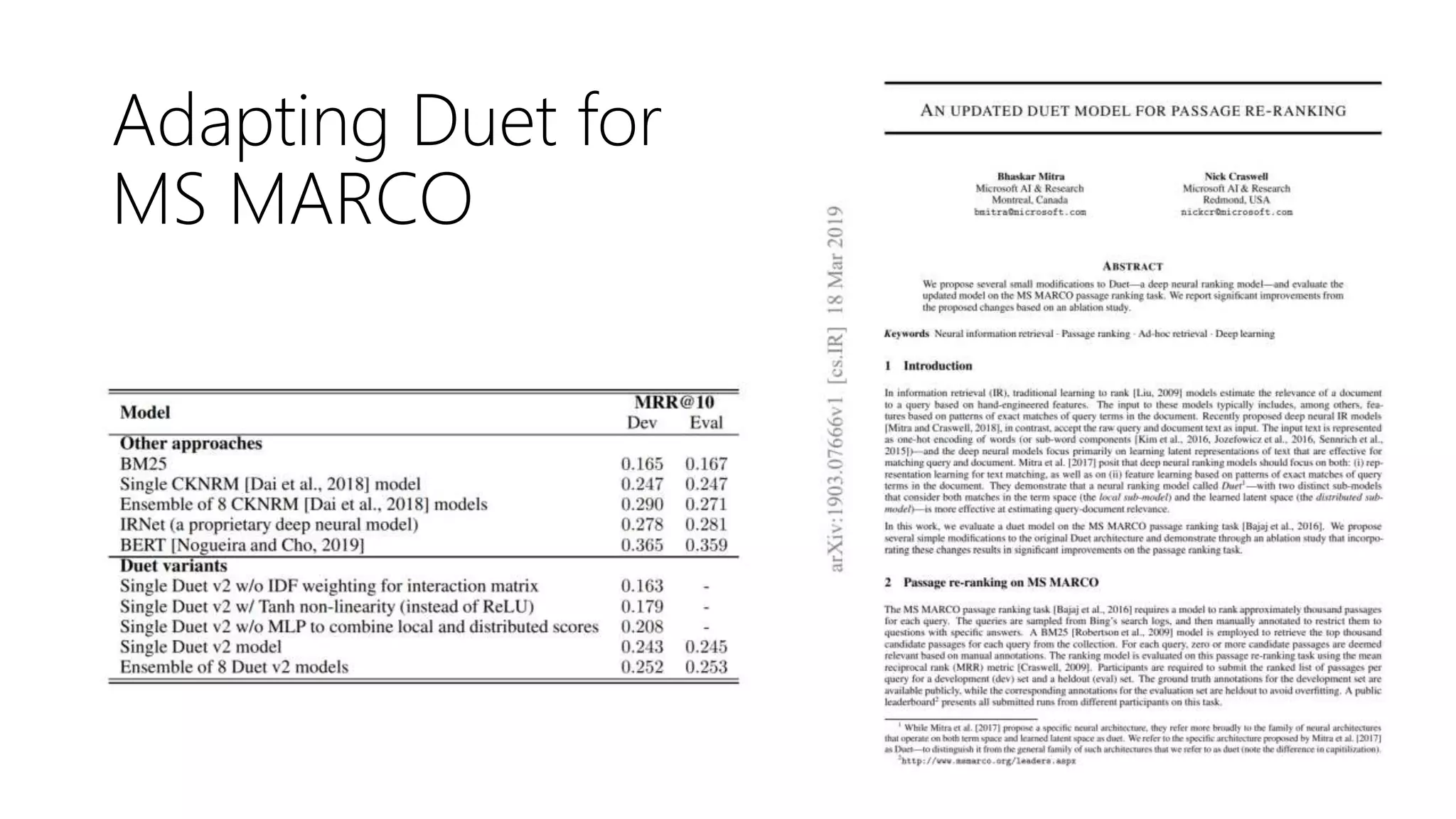 Duet @ TREC 2019 Deep Learning Track | PPT