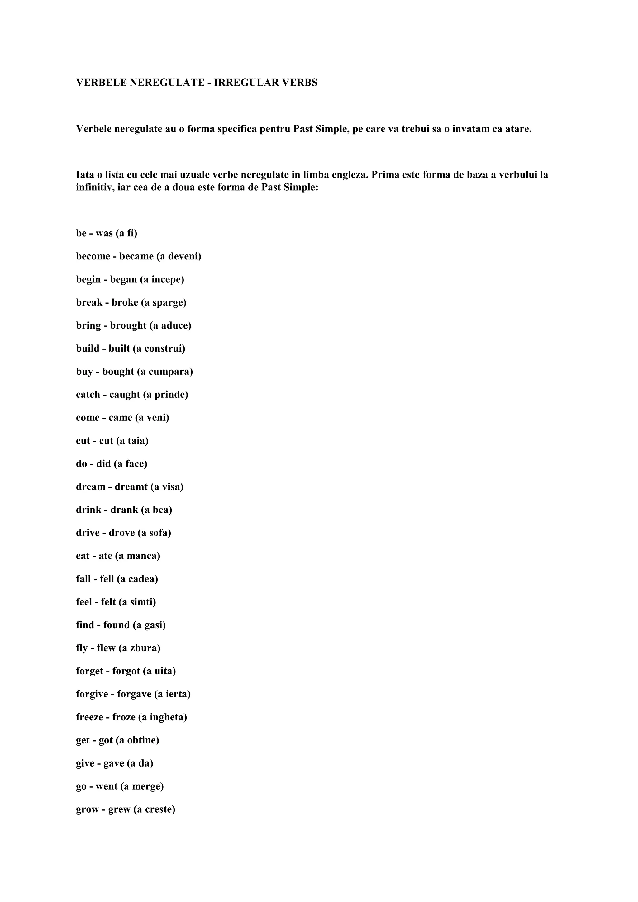 Trecutul simplu in engleza | DOCX