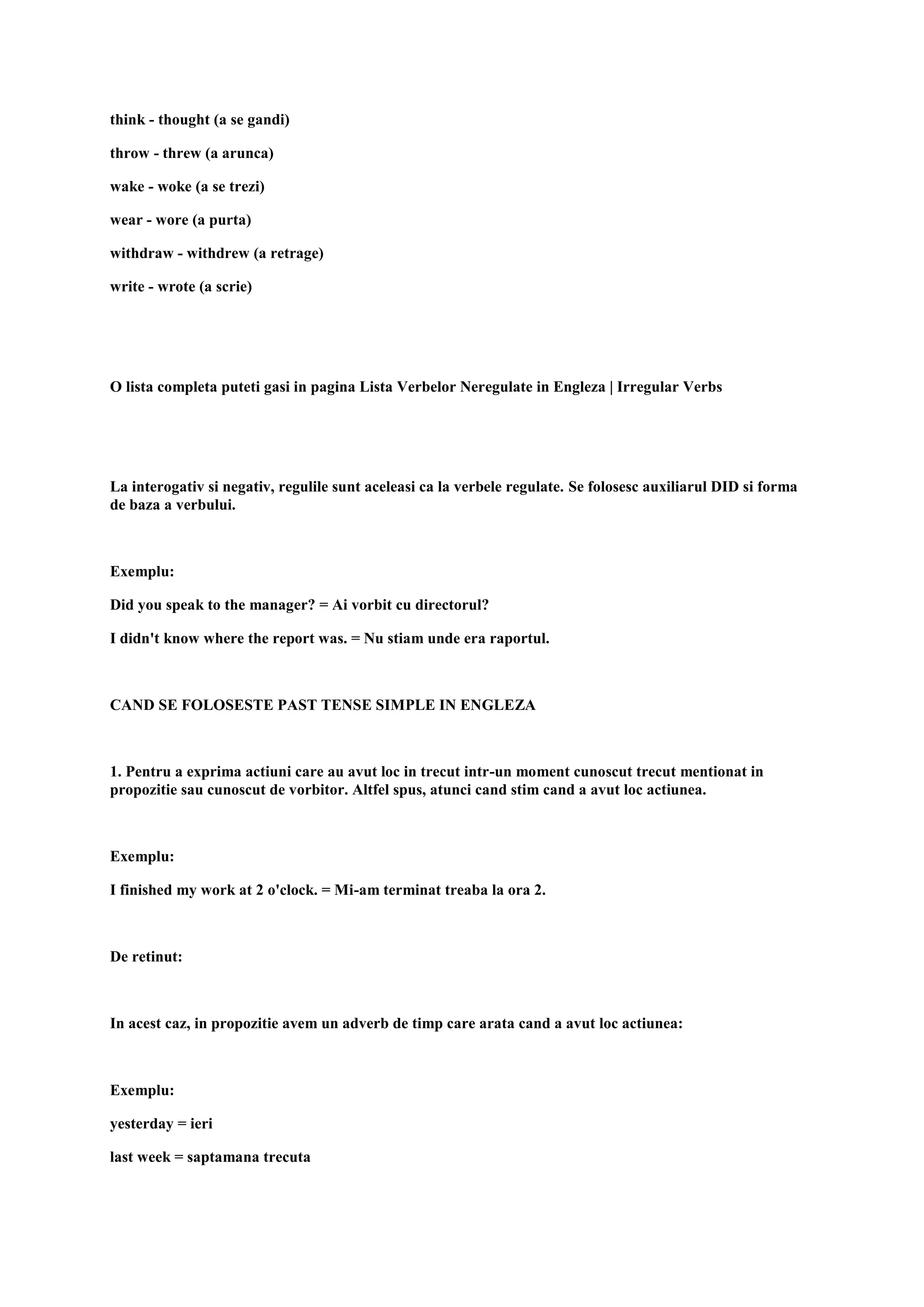 Trecutul simplu in engleza | DOCX