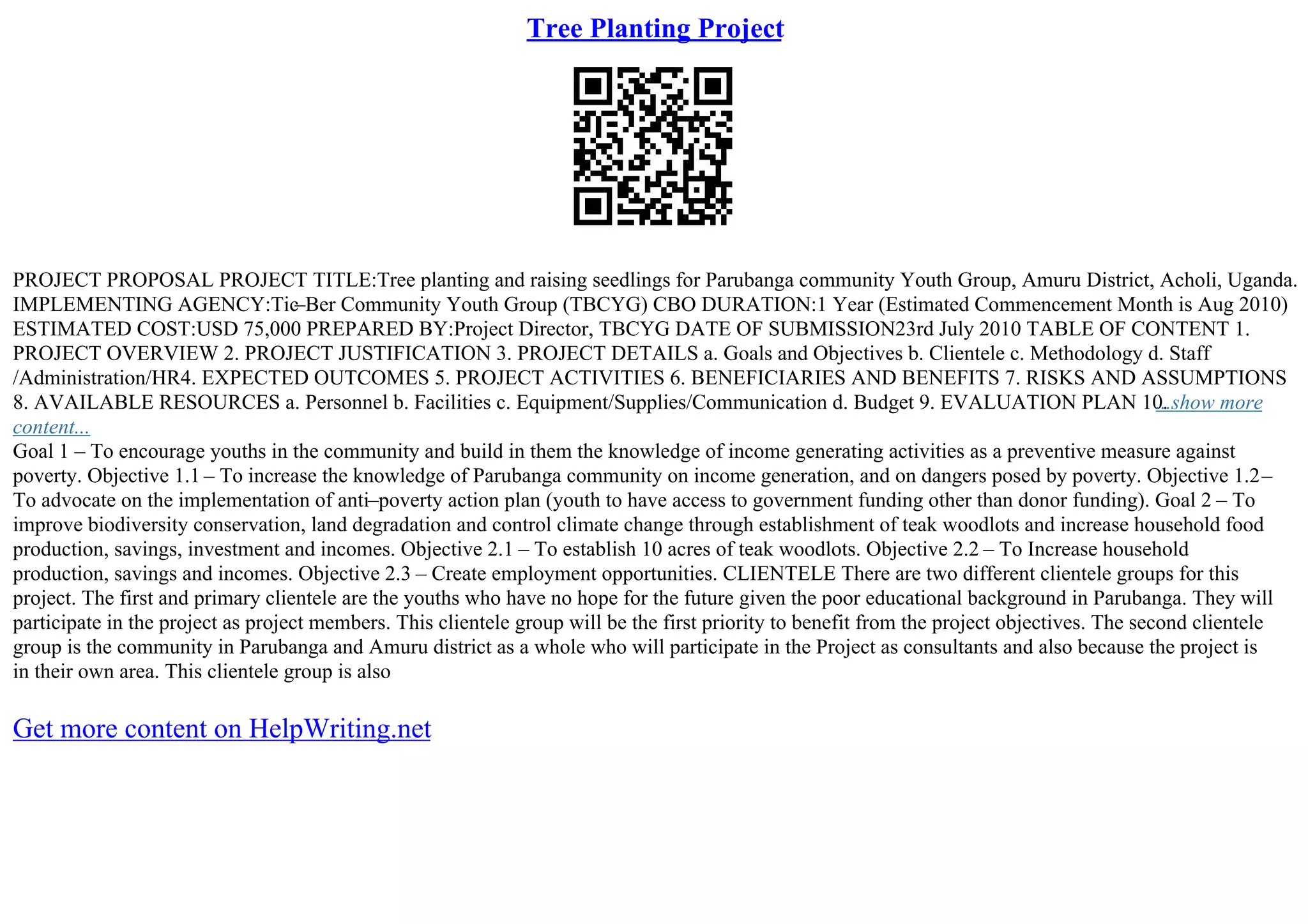 Tree Planting Project | PDF