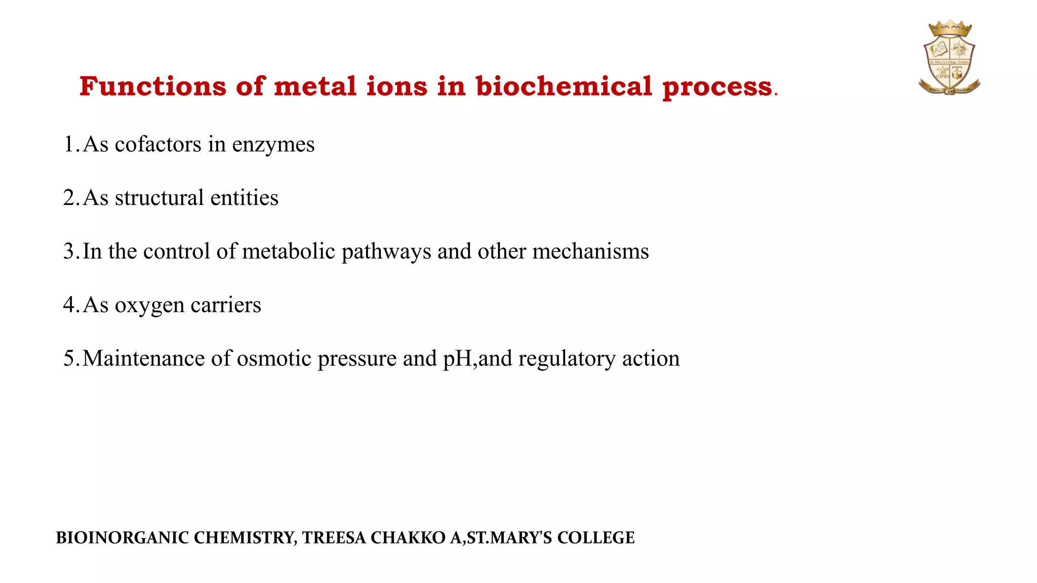 Chemistry:Bioinorganic Chemistry | PPTX