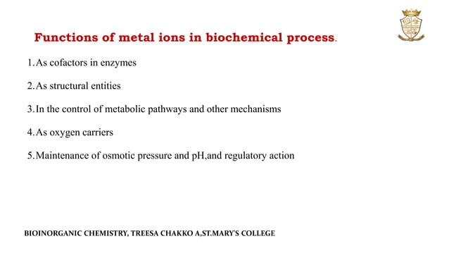 Chemistry:Bioinorganic Chemistry | PPTX | Chemistry | Science