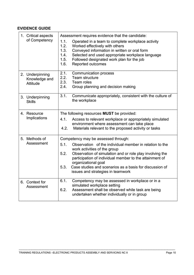 TR ELECTRONICS PRODUCTS ASSEMBLY AND SERVICING NC II | DOC