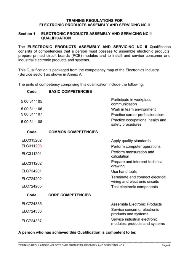 TR ELECTRONICS PRODUCTS ASSEMBLY AND SERVICING NC II | DOC