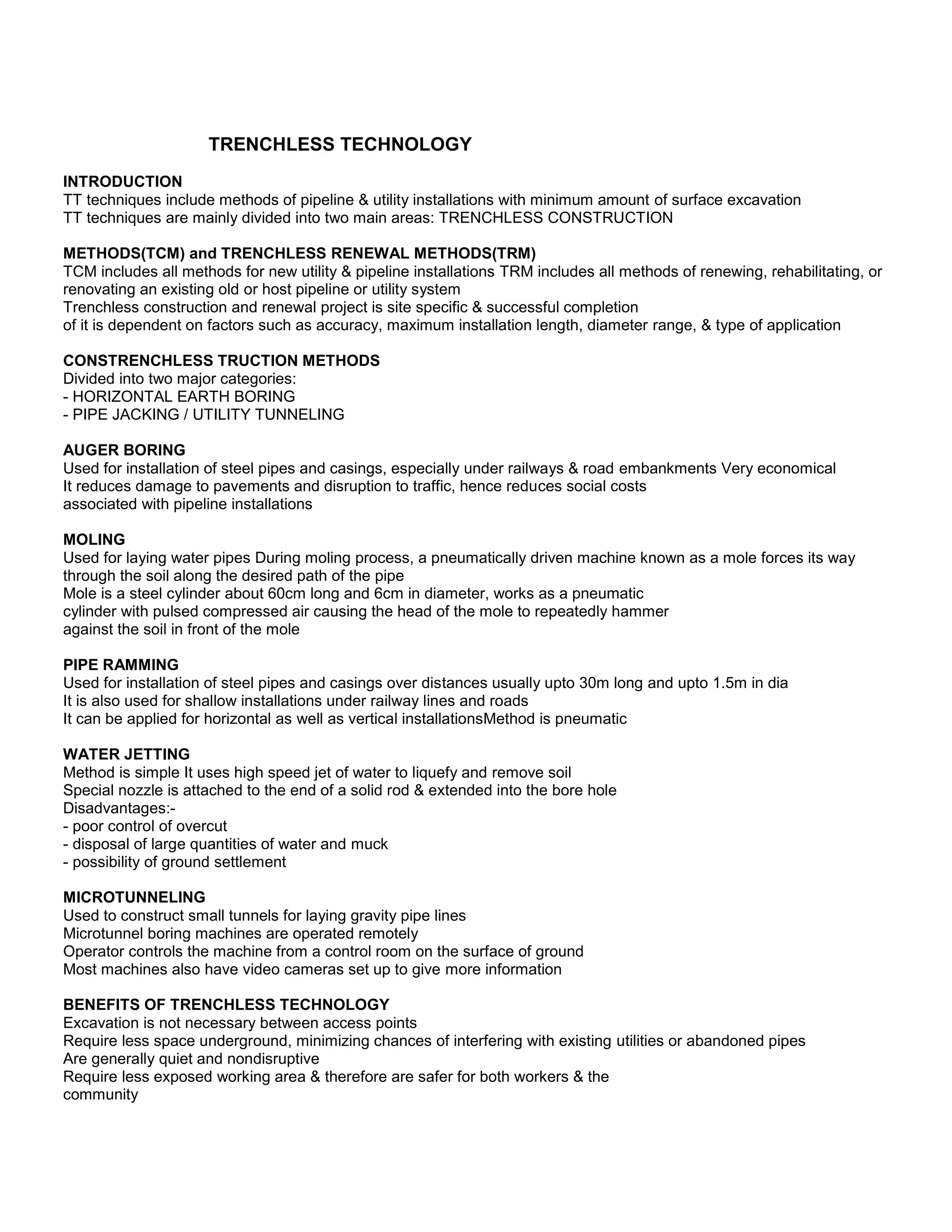 Trenchless technology | DOCX