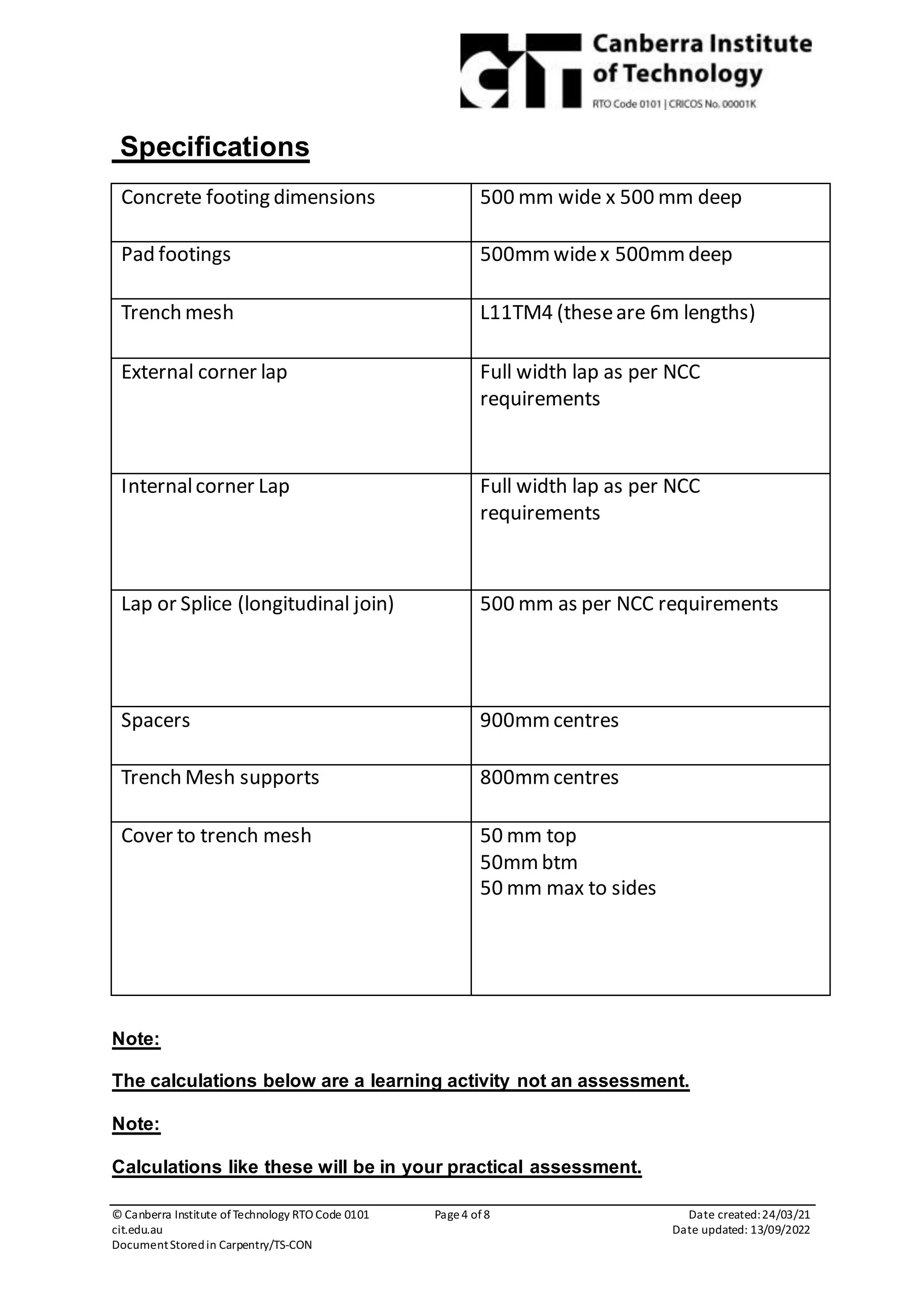 Trench Mesh Quantities Calculations | DOCX