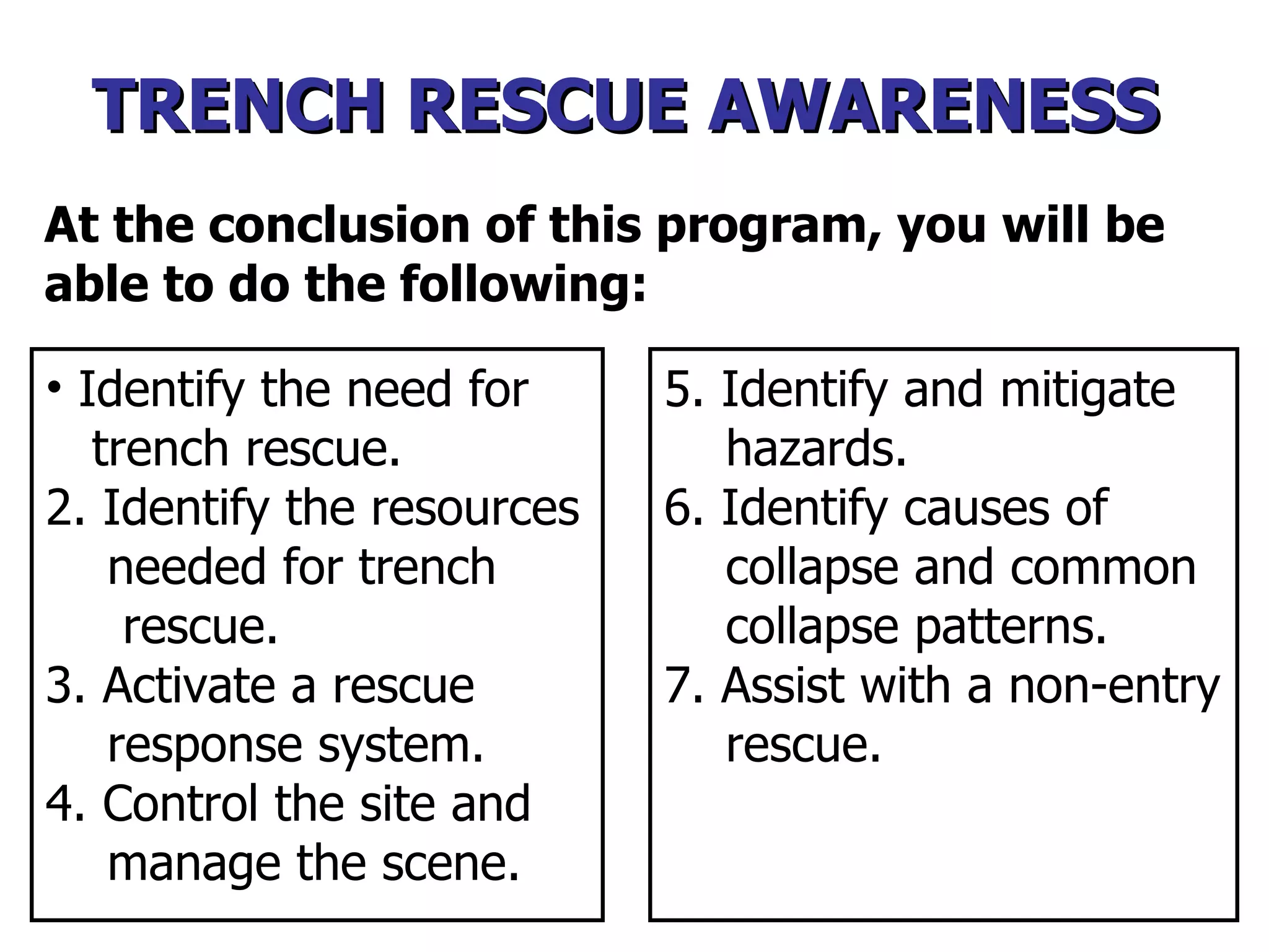 Trench Rescue Awareness Training Course | PPT