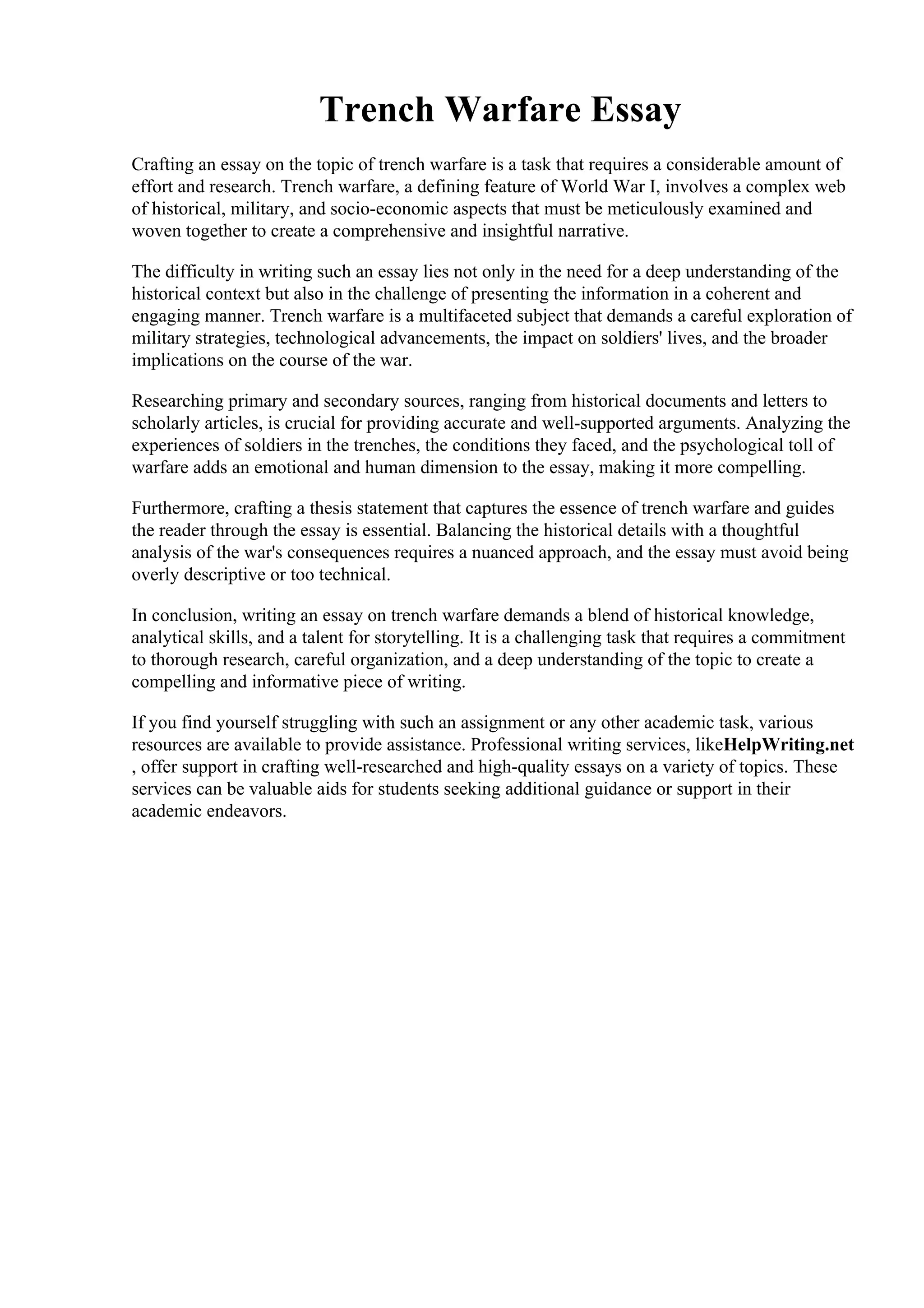 Trench Warfare Essay | PDF | Elections | Politics