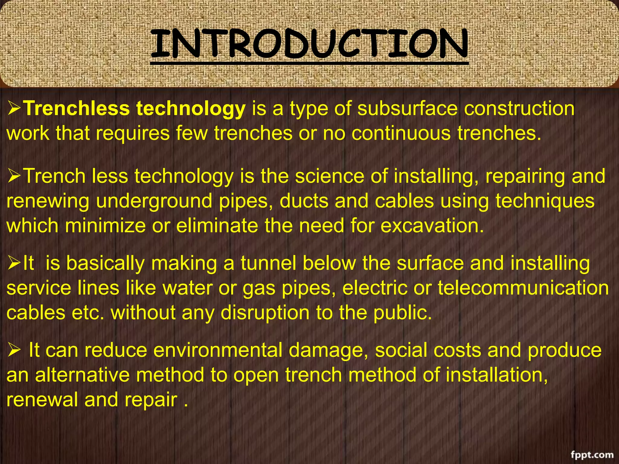Trenchless Technology for Laying Underground pipes. | PPTX