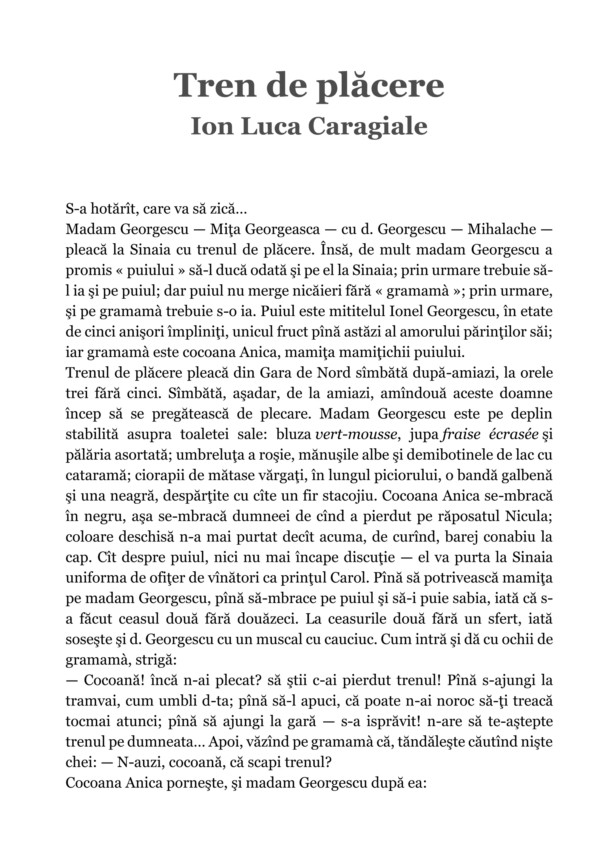 Tren de placere schita de I L Caragiale lb romana | PDF