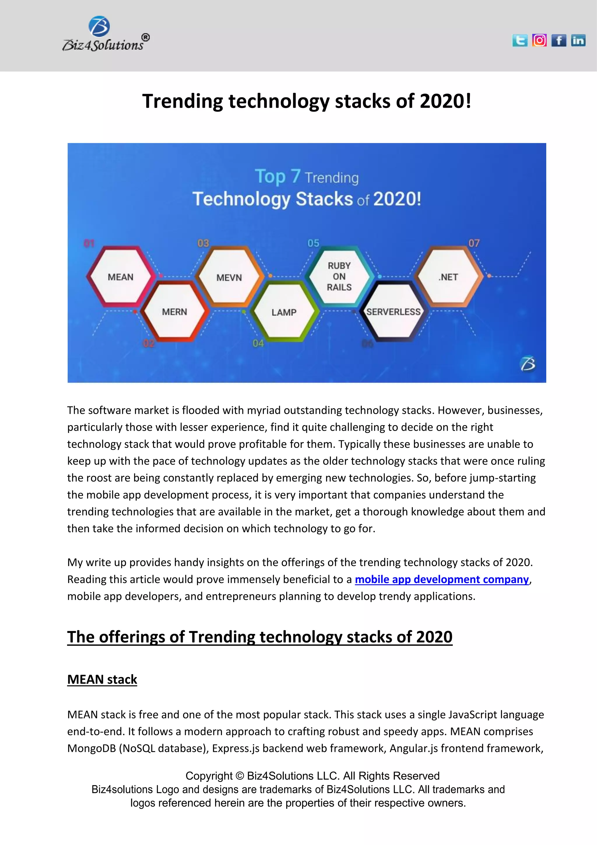 Trending technology stacks of 2020! | PDF