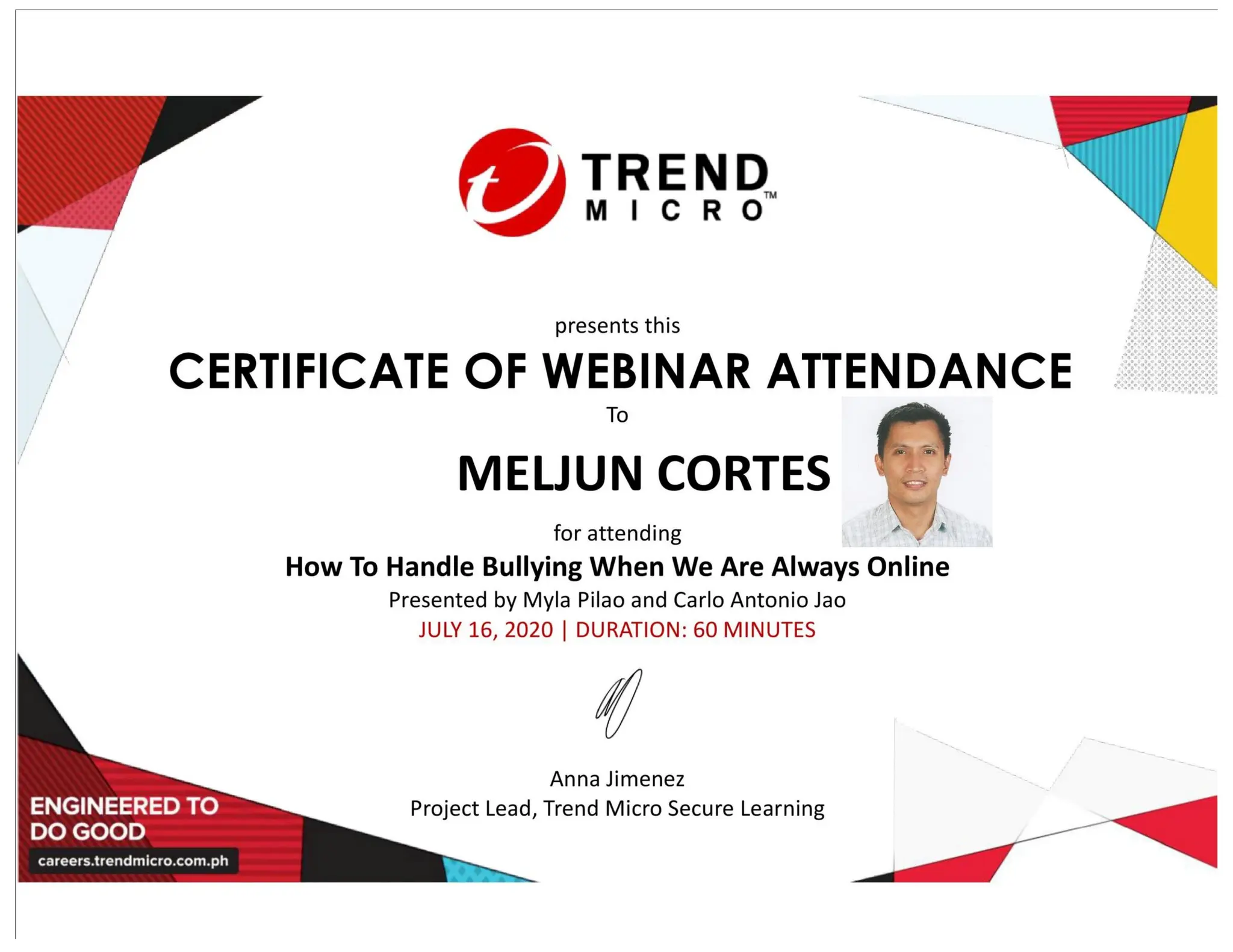TREND MICRO CERTIFICATE Handling Bullying | PDF