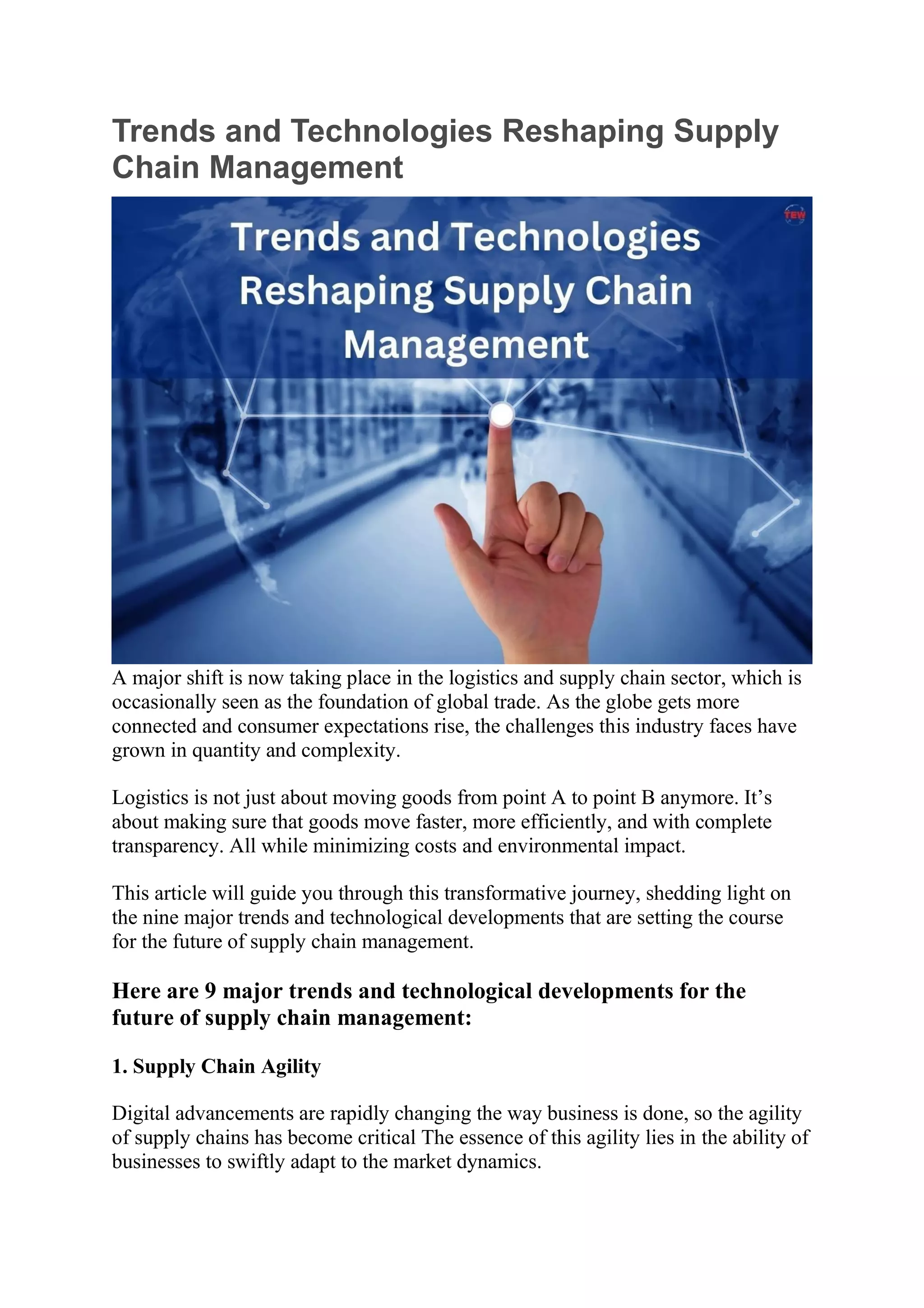 Top 9 Trends and Technologies Reshaping Supply Chain Management | The Enterprise World | PDF ...
