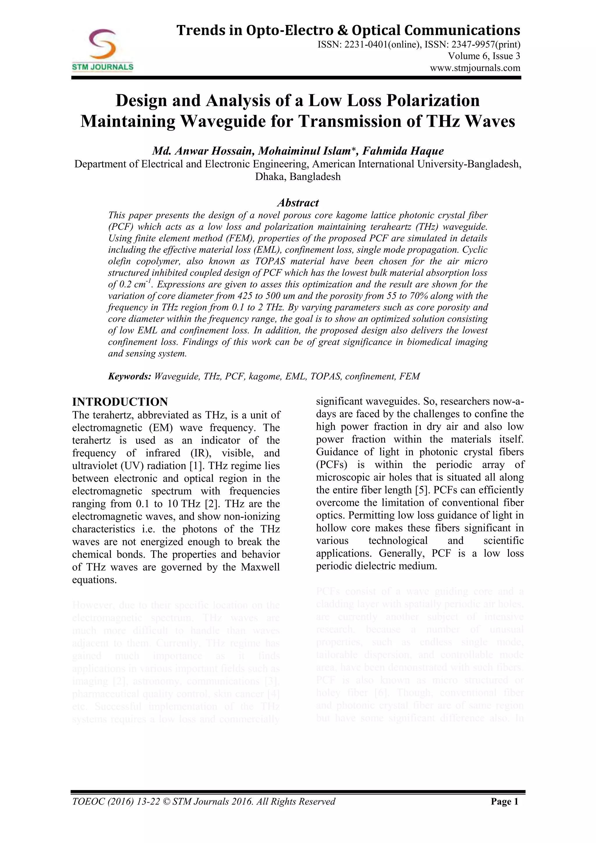Trends in Opto Electro & Optical Communication vol 6 issue 3 | PDF