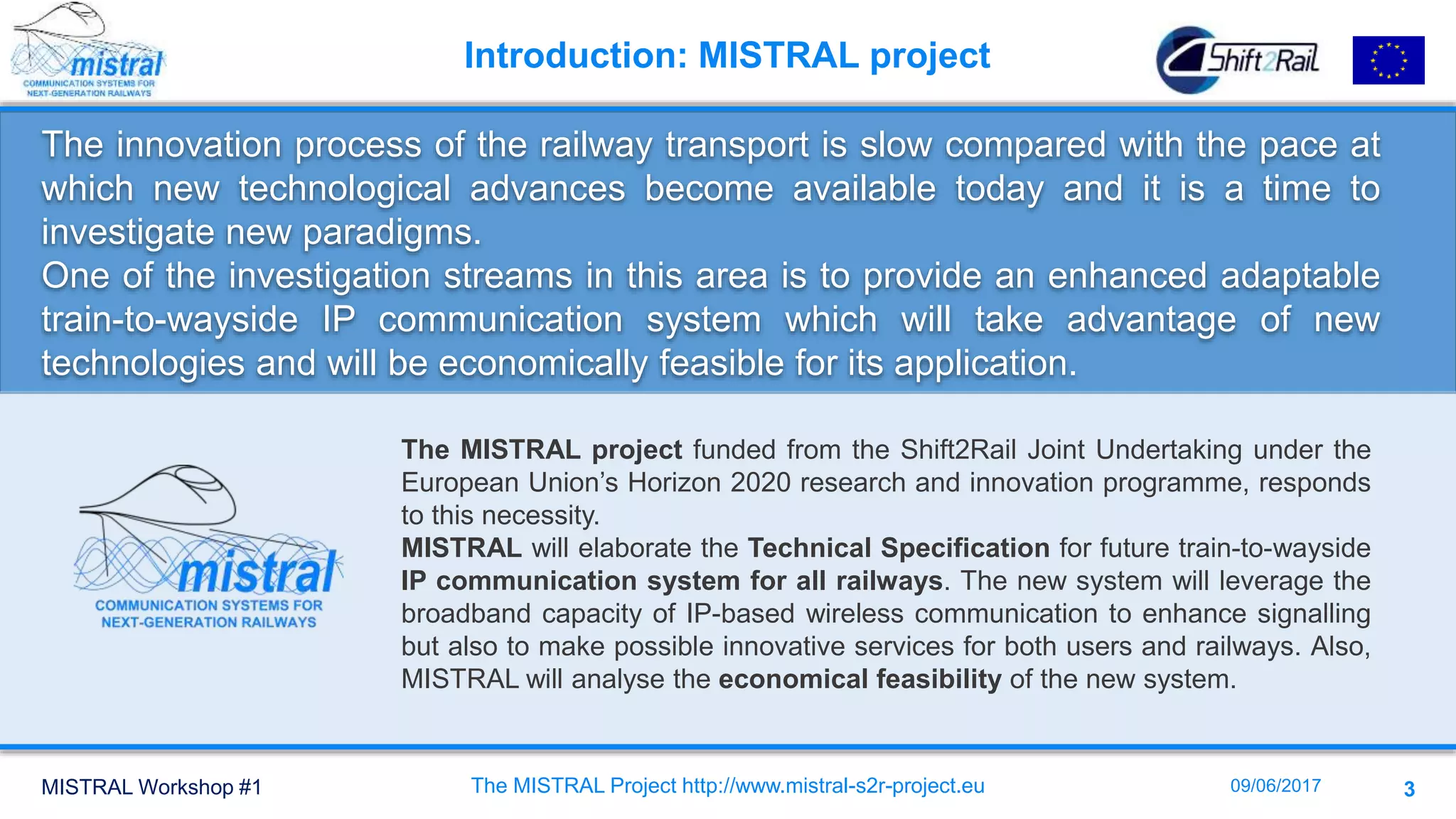 MISTRAL project Workshop 1: Trends on future train-to-wayside communications | PPTX