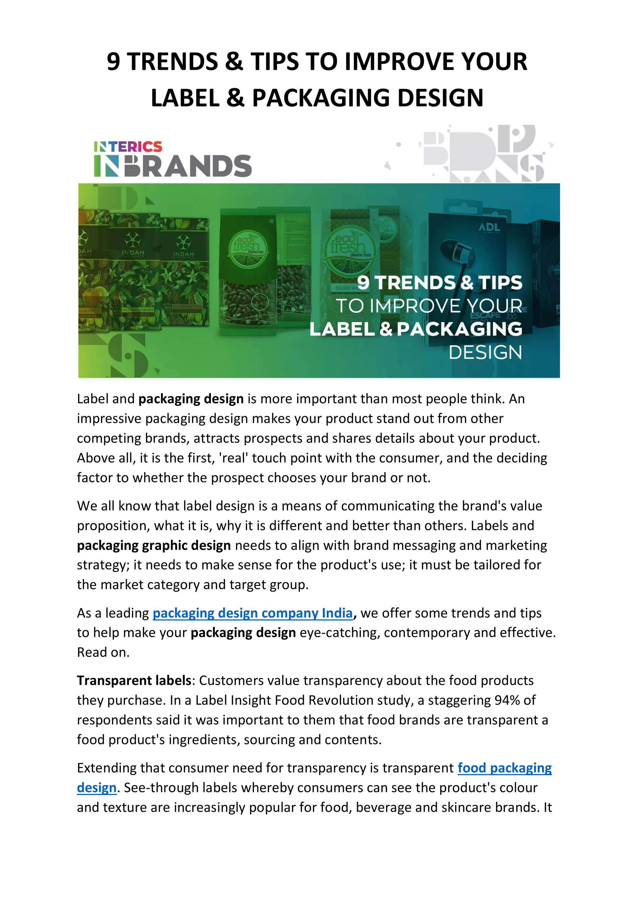 9 TRENDS & TIPS TO IMPROVE YOUR LABEL & PACKAGING DESIGN | PDF